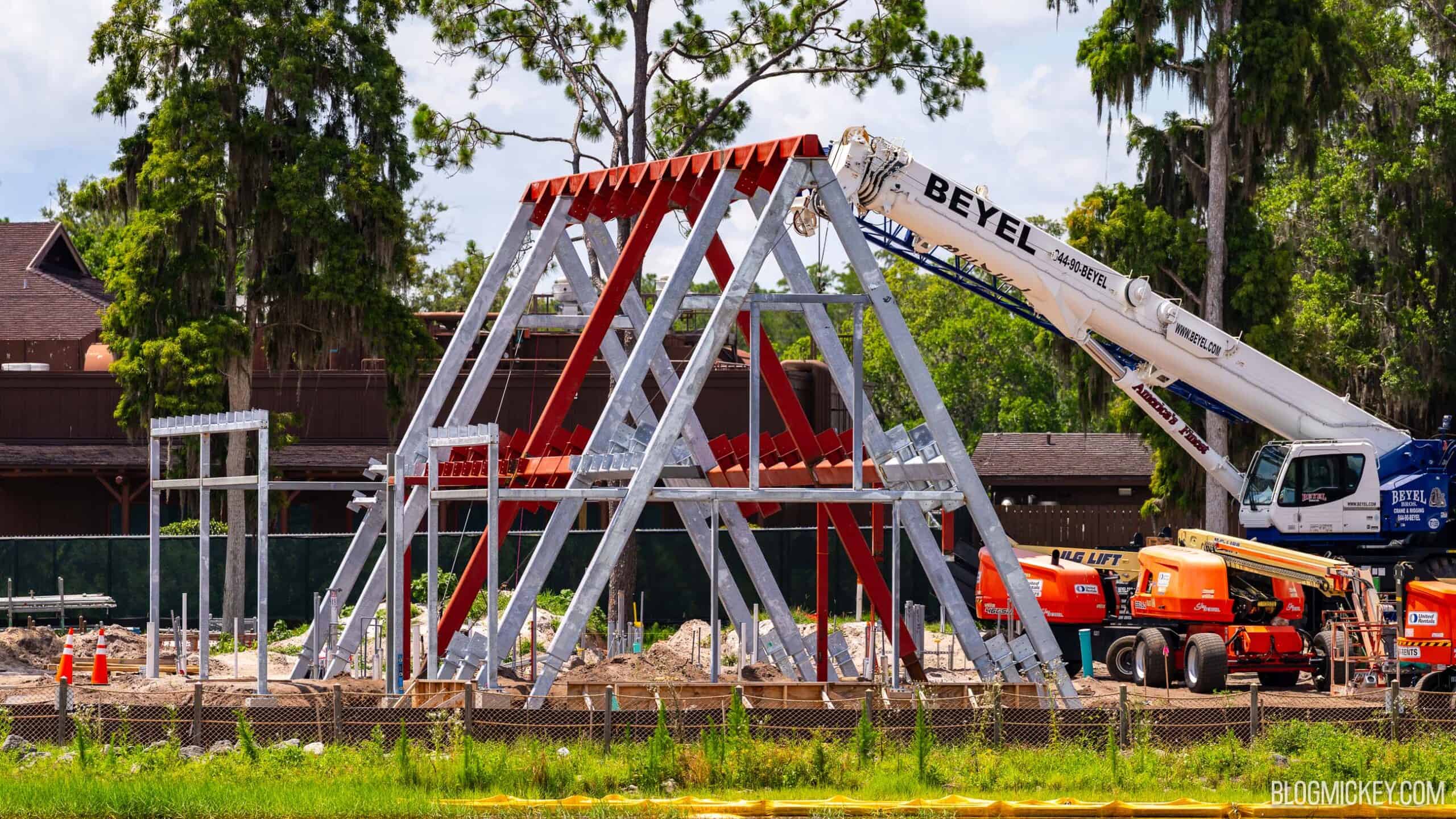 Tent-Shaped A-Frame Waterfront Cabin Installation Underway at Disney ...
