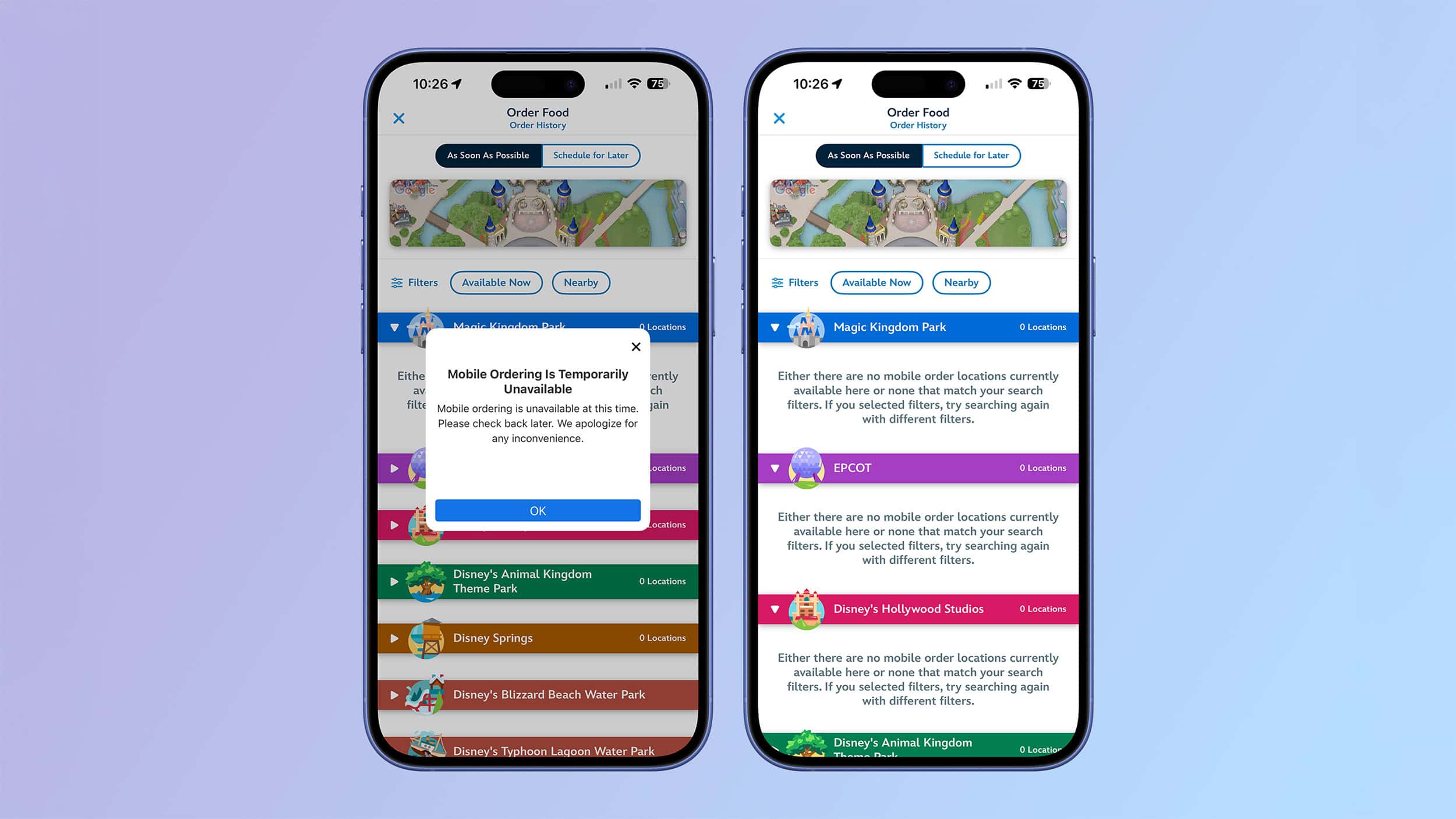 Mobile Ordering Currently Unavailable at Walt Disney World